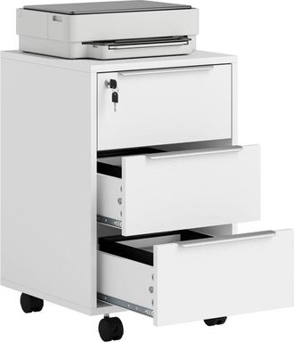 HOMCOM Caisson de bureau rangement bureau sur roulettes 3 tiroirs verrouillables 2 clés fournies panneaux blanc