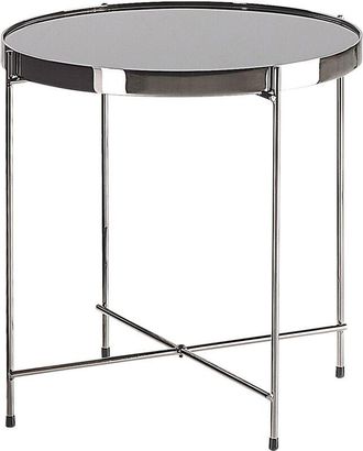 Beliani Beliani - Bout de Canapé Table dAppoint Ronde 40 cm en Verre et Acier Noire et Argentée Design Moderne pour Chambre ou Salon Contemporain