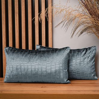 MG Design 2er Set Kissenbez&uuml;ge 30 x 50 cm in Blau - mit Rei&szlig;verschluss, strukturstark mit Kroko-Pr&auml;gung, weich & pflegeleicht
