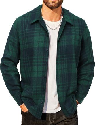 Coofandy Herren Hemd Flanell Kariertes Trachtenhemd Langarm Regular Fit Baumwolle Arbeits Freizeit Holzfällerhemd Navy blau & Grün 3XL