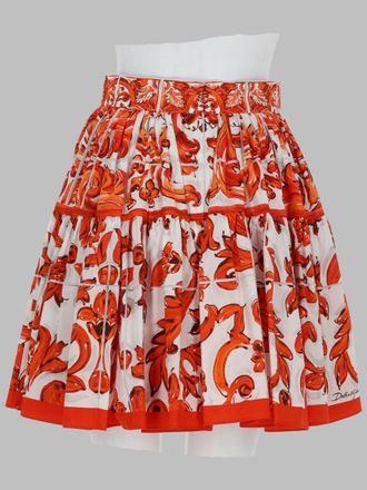 Dolce & Gabbana Maiolica-Print Cotton Poplin Skirt - Orange