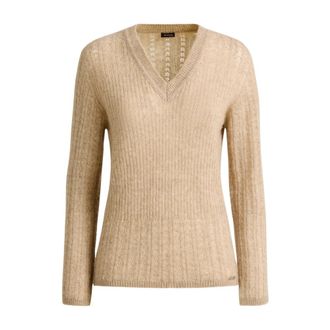 Kiton Kaschmir- und Seidenpullover mit Ajourmuster und V-Ausschnitt - - Knitwear - Damen - Beige - S