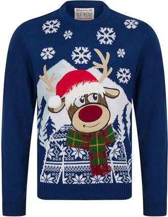 Tokyo Laundry Pull de Noël fantaisie imprimé Merry Christmas pour homme, Cerf des neiges - Saphir, M