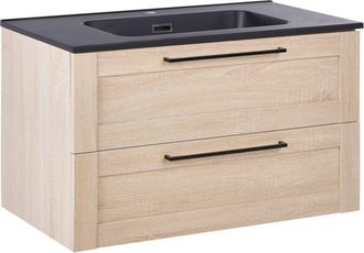 Beliani Wandmontierter Waschtischunterschrank mit Waschbecken TARIJA 80 cm Hellbraun