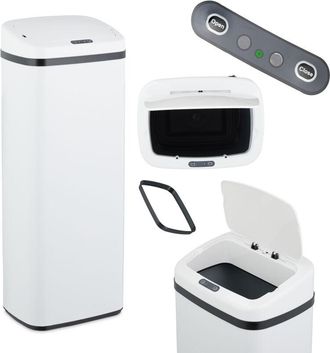 Relaxdays Relaxdays - M&uuml;lleimer mit Sensor, 50l, elektrischer Deckel, M&uuml;llbeutelhalter, K&uuml;chenm&uuml;lleimer, Abfalleimer K&uuml;che, wei&szlig;