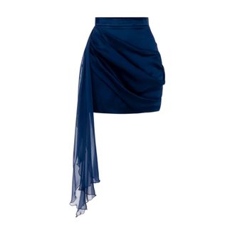 Elisabetta Franchi Femme, Jupes, Bleu, Taille: 42 FR Mini-jupe drap&eacute;e satin&eacute;e slim fit