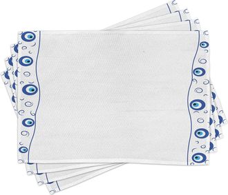 Abakuhaus B&ouml;ses Auge Platzmatten, Evil Eye Borders Spiralen wirbelt Gl&uuml;cksbringer im traditionellen Design, Tiscjdeco aus Farbfesten Stoff f&uuml;r das Esszimmer und