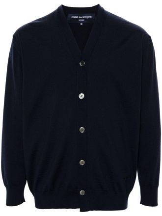 Comme Des Garçons cardigan en laine à logo brodé - Bleu