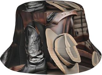 Generic Chapeau De Godet Image De Cowboy avec Chapeau Noir Et Bottes Western Chapeau De Soleil Pliable &Eacute;t&eacute; Bonnet Soleil, pour Plage, Le Camping, La Randonn&eacute;e