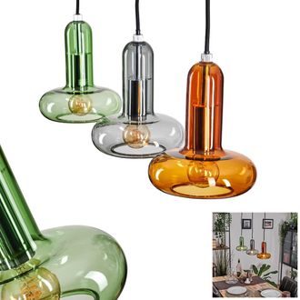 HOFSTEIN Pendelleuchte Salavisa, Pendellampe aus Metall/Glas in Schwarz/Bernstein/Rauch/Gr&uuml;n, Leuchte im modernen Retro/Vintage-Design mit Schirmen aus Glas (&Oslash;