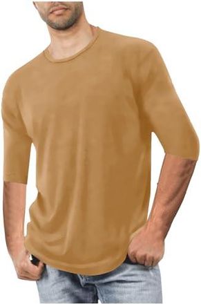 Generic T-shirt &agrave; manches longues pour homme, t-shirt de sport &agrave; manches longues 3/4, couleur unie, col rond, d&eacute;contract&eacute;, t-shirt de sport, t-shirt de loisir