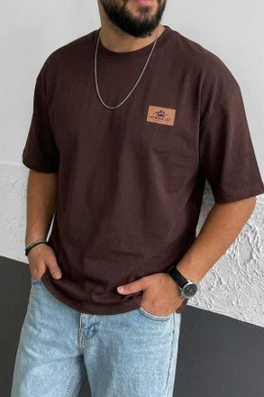 Trendyol MAN Herren Braun Landschaftsprint Kurz Oversize T-Shirts