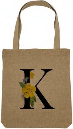 Fabulous Sac Shopping Tote Bag Aspect Lin - K Kacey Kimberly Katia Lettre Alphabet Pr&eacute;nom Fleurs - Sac de Courses Toile Epaisse 360g Beige Naturel Cabas Port&eacute; 