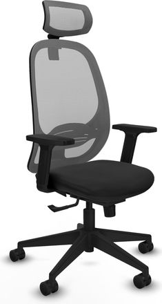 Piqueras y Crespo Schwarzer B&uuml;rostuhl mit 2D-Armlehnen, h&ouml;henverstellbare Lendenwirbelst&uuml;tze und Kopfteil, h&ouml;henverstellbar und neigbar, Grau/Schwarz