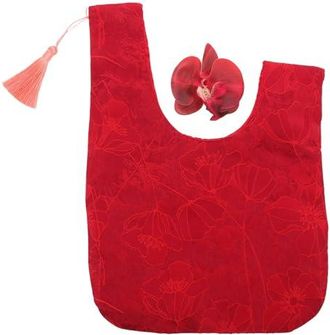 BESPORTBLE Pochette de Poignet pour Femme Rouge &agrave; Motifs Floraux en Tissu Classique Dragonne Paquet &agrave; Main Japonerie &agrave; Noeud pour Mariage et Soir&eacute;e Petite Pochet