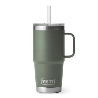 Yeti Rambler Trinkbecher mit Henkel und Strohhalm-Deckel, Reisebecher, Wasserbecher, vakuumisolierter Becher mit Griff, Edelstahl, Camp-Grün