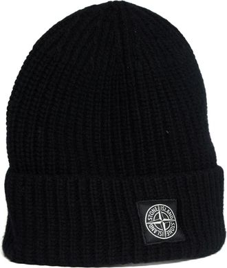 Stone Island Homme, Accessoires, Noir, Taille: ONE Size Bonnet Beanie Côtelé Noir Aw25