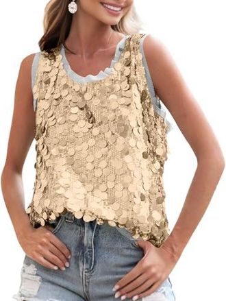 Generic Debardeur Femme Chic et &eacute;l&eacute;gant Chemisier sans Manche D&eacute;bardeur Court Crop Top Ete Haut a Paillette Chic et Elegant Fluide Ample Caraco Vetement Femme