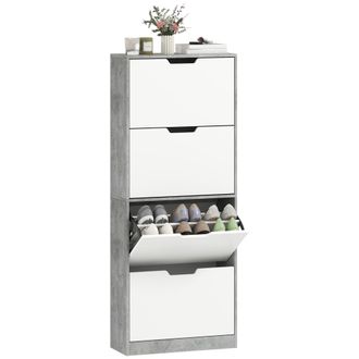 HOMCOM Platzsparender schlanker Schuhschrank mit 4 Klapptüren, Eingangsschuhschrank mit verstellbaren Einlegeböden, Schuhschrank für 16 Paar Schuhe mit verse