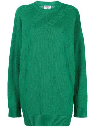 Balenciaga pull &agrave; logo en intarsia - Vert