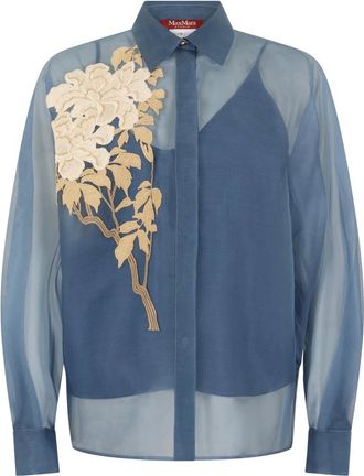 Max Mara Femme, Blouses et Chemises, Bleu, Taille: 36 FR Chemise en soie avec broderie