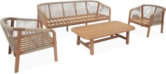 Sweeek Salon de jardin en bois et cordes. acacia. coussins beige. 5 places