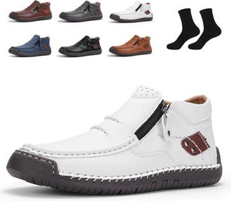 Generic Tuthrav Chaussures de conduite à enfiler en cuir de qualité supérieure pour homme, soutien de la voûte plantaire et fermeture éclair latérale, chaussu