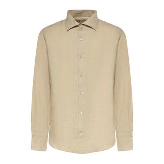 Eleventy Homme, Chemises, Beige, Taille: XL Chemise Boutonn&eacute;e Ray&eacute;e en Lin