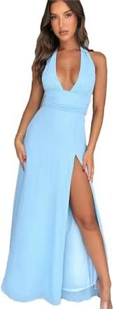 Generic Femmes Élégantes sans Manches Dos Ouvert Mince À Lacets Soirée Élégance Club Robe De Soirée Blue M