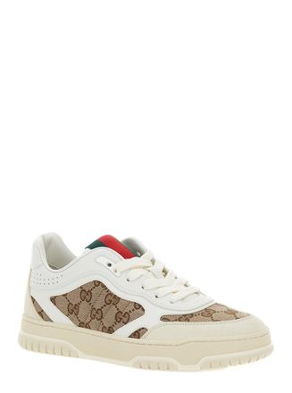 Gucci Womens Low Top Sneakers With Web Detail Beige Leather Trainers