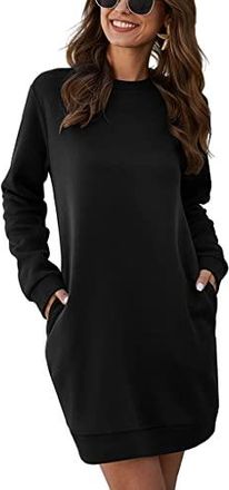 ORANDESIGNE Femme Robe Pull Courte Sexy Pull à Col Rond Manche Longue Pulls Casual Robe Automne Hiver Fille Couleur Unie Pull-Over Sweat-Shirt avec Poches Mini Ro