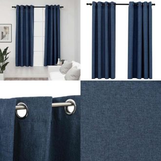 vidaXL Verdunkelungsvorh&auml;nge &Ouml;sen Leinenoptik 2 Stk. Blau 140x175 cm - Verdunkelungsvorh&auml;nge - Leinenlook - Blaue Vorh&auml;nge - Wohnraumdekoration
