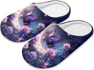 Coloranimal Pantoufles de spa pour femme - Pantoufles dint&eacute;rieur en vrac antid&eacute;rapantes &agrave; bout ferm&eacute;, Rose violette papillon lune, 38.5/39.5 EU