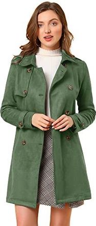 Allegra K Trench-coat &agrave; double boutonnage en faux su&egrave;de avec ceinture manteau pour femmes costume dHalloween Vert XL