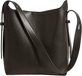 Generic Grand sac &agrave; bandouli&egrave;re seau en cuir v&eacute;g&eacute;talien pour femme, grand sac fourre-tout en cuir pour femme, Noir, large