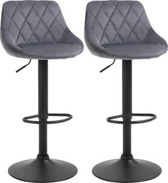 HOMCOM Barhocker 2er Set Höhenverstellbar Drehbar Barstühle mit Samtoptik Tresenhocker mit Rückenlehne mit Diamant-Tufting und Fußstütze für Bar, Theke, Essz