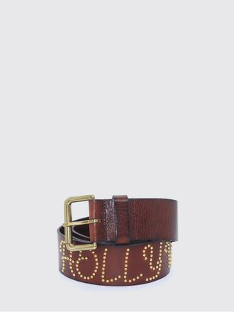 HTC Ceinture en cuir marron fonc&eacute; avec broderies et boucle en m&eacute;tal