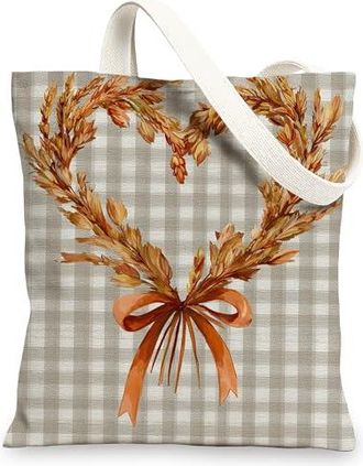 Generic Sacs fourre-tout en toile motif floral rustique, réutilisables, légers et lavables avec bandoulière, Gris, 13x15 Inch