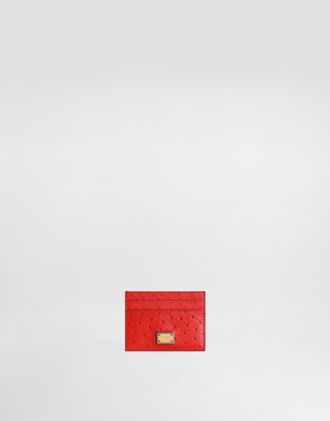 Dolce & Gabbana Polished Ostrich Leather Card Holder - Frau Geldb&ouml;rsen Und Kleinlederwaren Rot Onesize