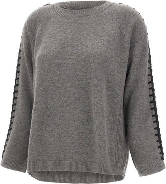 Elena Miro Femme, Pulls, Gris, Taille: 38 FR Pull en pure laine avec broderie