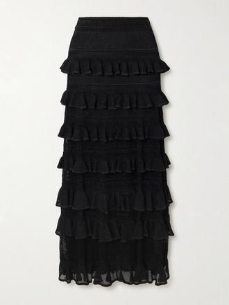 Zimmermann Luna Ruffled Crocheted Midi Skirt - Black