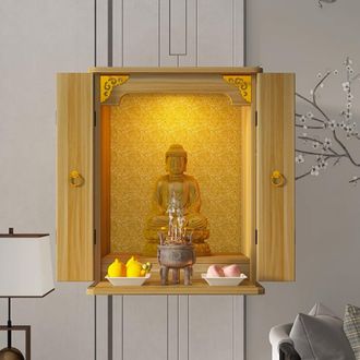 Generic Buddha-Schrein, Wandaltar, Chinesischer Buddha-Nischenaltarschrank, Kleiner Meditationstisch mit ausziehbarer Ablagefl&auml;che, Opfertische f&uuml;r Puja, Gebe