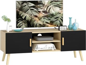 HOMCOM Meuble TV - HOMCOM - jusqu&agrave; 50 pouces - avec &eacute;tag&egrave;res, 2 placards et passe-c&acirc;bles - pour salon, chambre &agrave; coucher - ch&ecirc;ne