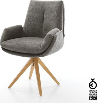 DELIFE Drehstuhl Clea-Flex Boucl&eacute; Soft Schlamm Holzgestell kantig Natur 180&deg; drehbar, Esszimmerst&uuml;hle