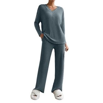 Generic Surv&ecirc;tement pour femme avec col en V - Pull en tricot - Manches longues - Combinaison de maison - Combinaison de loisirs - Confortable - Pyjama pour f