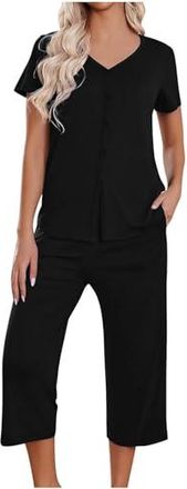 Generic Pyjama Femme &Eacute;t&eacute; Coton Ensemble Pyjama Femme Lingerie Top &Agrave; Manches Courtes Et 3/4 Pantacourt 3/4 Pas Cher Imprim&eacute;/couleur Unie Pyjama Id&eacute;al Pour Prin