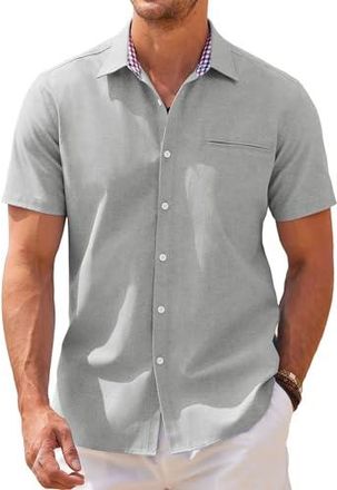 Coofandy Chemise Décontractéee Hommes Chemise Habillée Décontractéee Chemise Coupe Régulière avec Col à Carreaux Gris Clair XXL