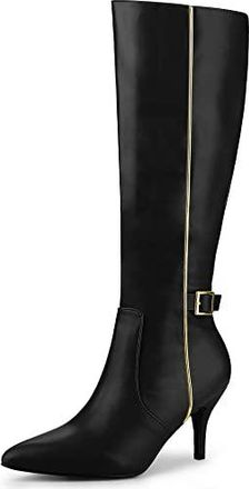 Allegra K Bottes hautes &agrave; talon aiguille et bout pointu pour femmes Noir 40