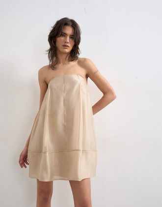 Topshop Robe courte en organza &eacute;pais &agrave; coutures apparentes - Taupe-Neutral