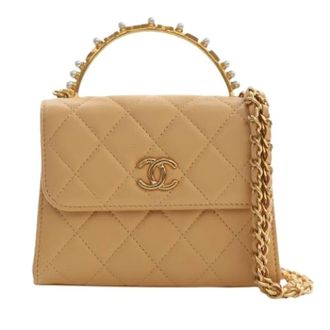Chanel Sac bandouli&egrave;re matelass&eacute; en cuir dagneau Pre-owned - Femme - Pre-owned - Beige - Taille: ONE Size